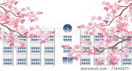 School cherry blossom spring background - Stock Illustration [73648975 ...