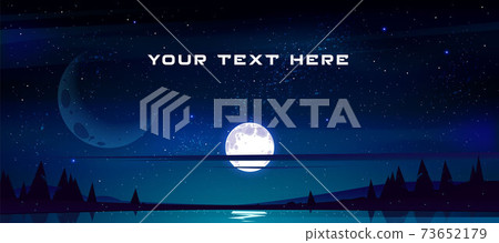 Cartoon banner with full moon in night starry sky - Stock Illustration ...
