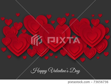 Valentines day red cut paper hearts on black... - Stock Illustration ...