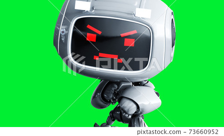 Angry white toy robot. 3d realistic rendering. - Stock Illustration ...