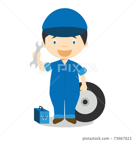 Cute cartoon vector illustration of a mechanic - Stock Illustration ...