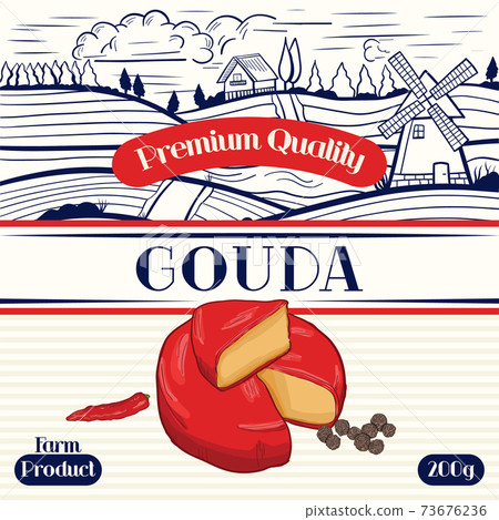 Farm Product Gouda label template. Modern... - Stock Illustration ...