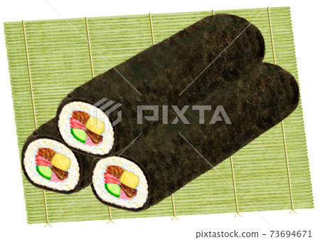 Three layers of thick sushi rolls on the makisu - Stock Illustration ...