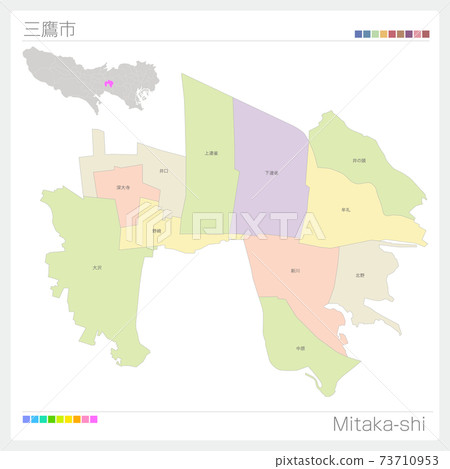 Mitaka City, Mitaka-shi, color coding (Tokyo) - Stock Illustration ...