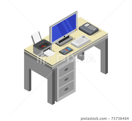 isometric office desk - Stock Illustration [73736484] - PIXTA