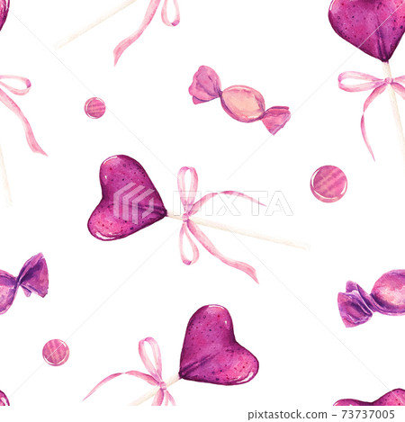 Watercolor seamless pattern with candies and... - Stock Illustration ...