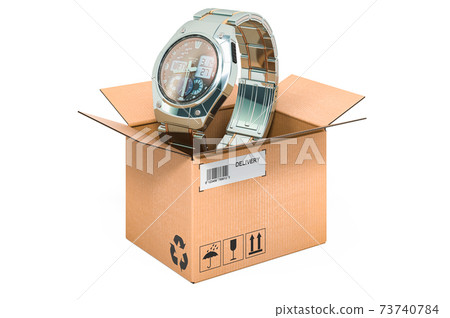 Analog digital watch inside cardboard box,... - Stock Illustration ...