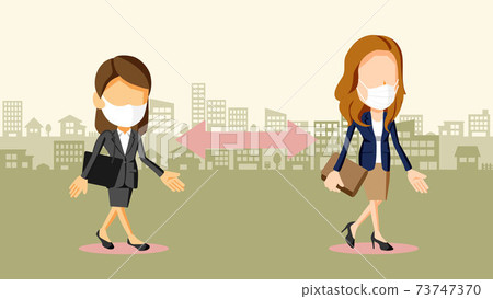 Illustration of two women in suits commuting at... - Stock Illustration ...