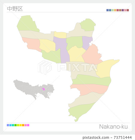 Nakano-ku, Nakano-ku, color-coded, no town name... - Stock Illustration ...