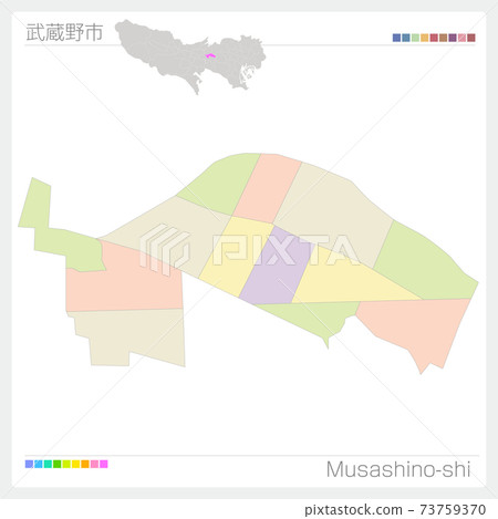 Musashino City, Musashino-shi, color-coded, no... - Stock Illustration ...