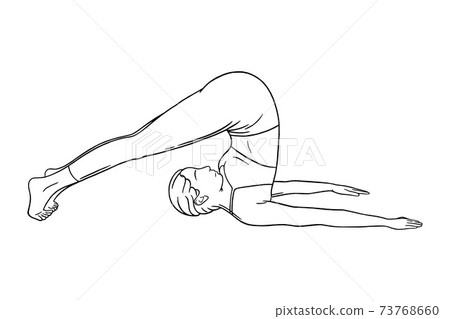 Yoga plow pose or halasana. Woman practicing... - Stock Illustration ...
