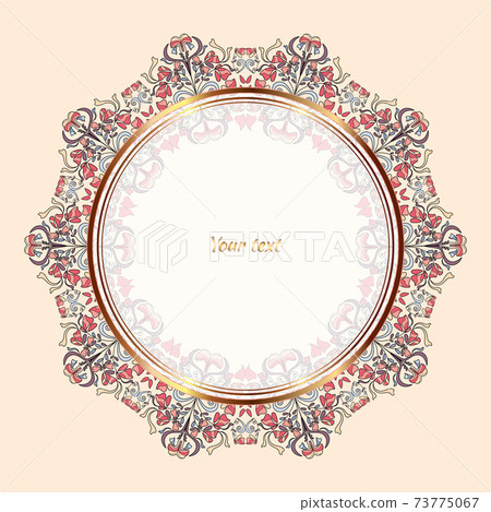 Circular floral ornament with gilding. A... - Stock Illustration ...