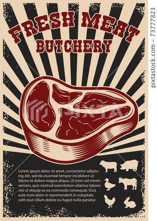 Fresh meat. Poster template with meat cut on... - Stock Illustration ...