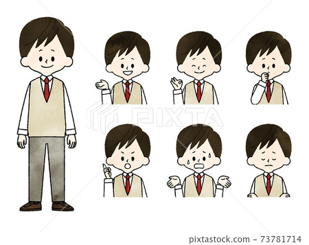 Male Student Facial Expression Set-Watercolor - Stock Illustration ...