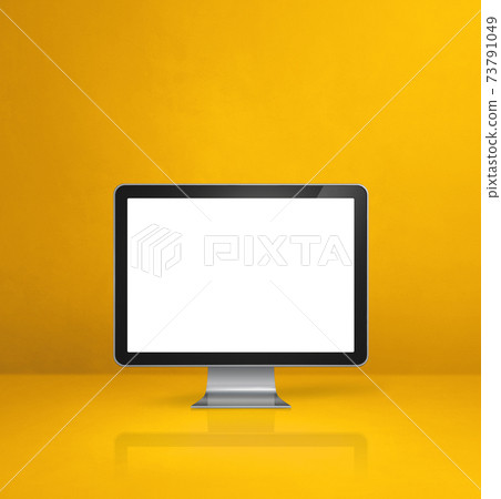 Computer pc on yellow Desk background - Stock Illustration [73791049 ...