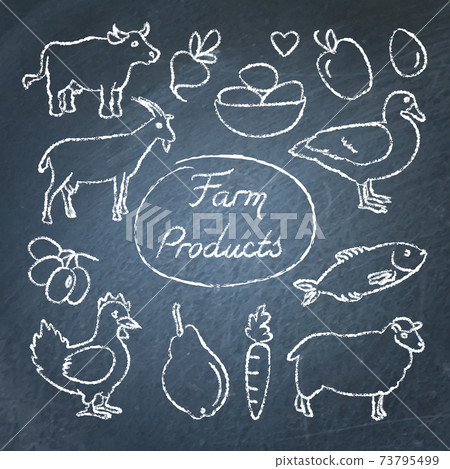 Set of farm food icons in sketch style on... - Stock Illustration ...