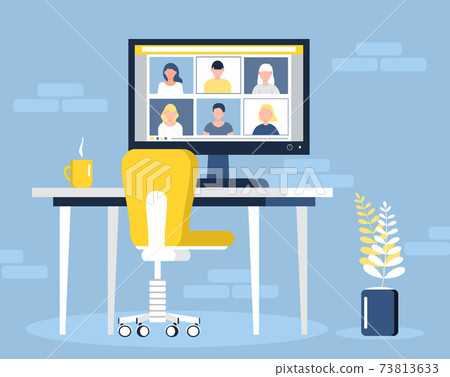 Remote school class is studying. Video call... - Stock Illustration ...