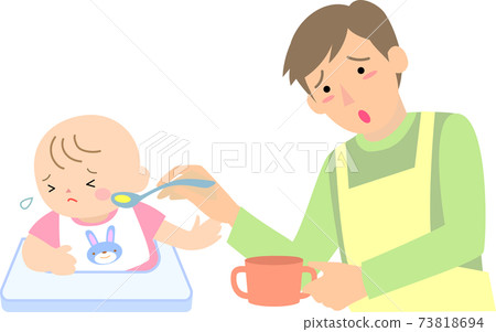 Baby and father of girls who dislike baby food - Stock Illustration ...