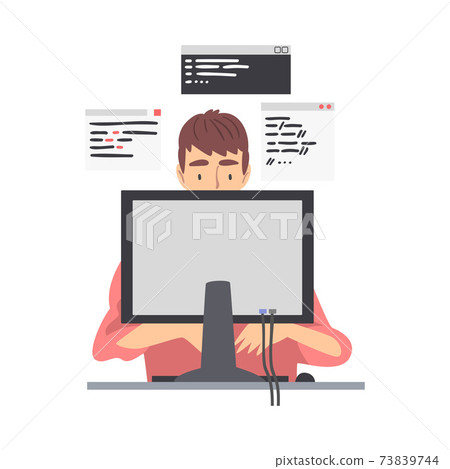 Man Web Developer or Programmer Working In...-插圖素材 [73839744] - PIXTA圖庫