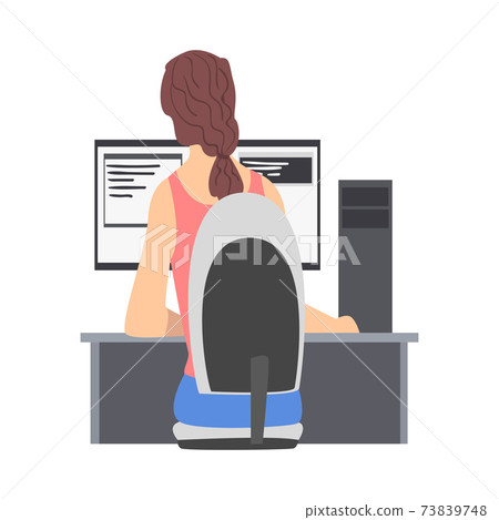 Woman Web Developer or Programmer Working In... - Stock Illustration ...