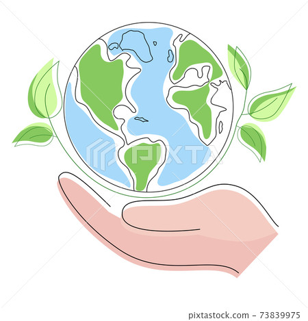 Green Earth with leaves in human hand. Concept... - Stock Illustration ...