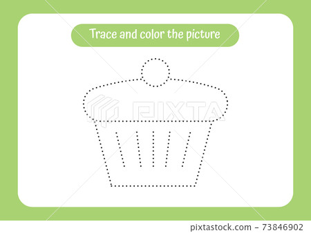 Cake. Trace and color the picture. Educational... - Stock Illustration ...