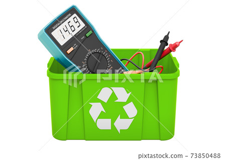 Recycling trashcan with digital multimeter, 3D... - Stock Illustration ...