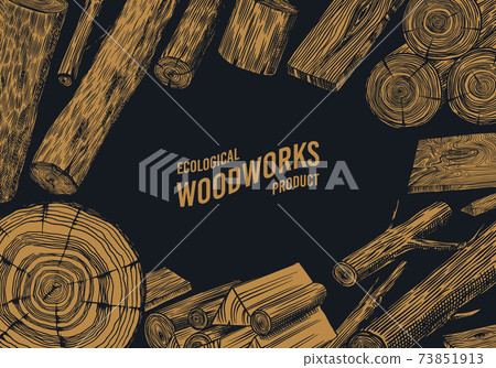 Wood poster or banner. Planks and logs, lumber... - Stock Illustration ...