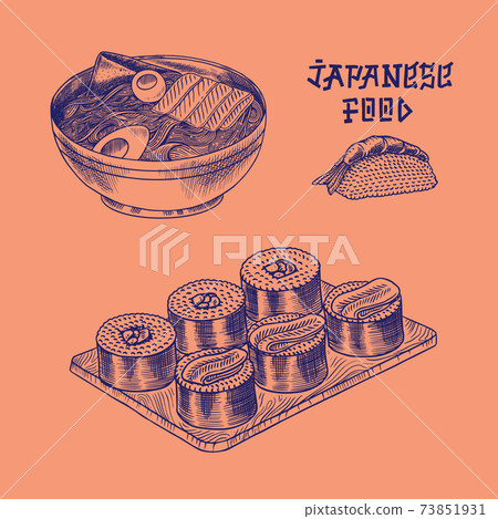 Japanese food poster. Sushi bar, ramen noodles,... - Stock Illustration ...