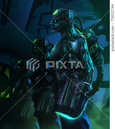 Robotic zombies standing with weapons. - Stock Illustration [73852744 ...