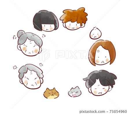 Three generations parent and child + pet facial... - Stock Illustration ...