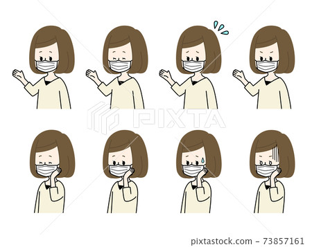 Facial expression set of a woman wearing a mask - Stock Illustration ...