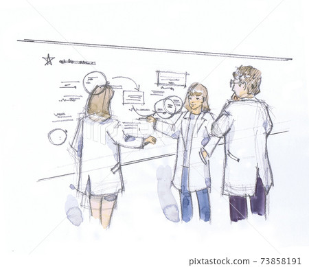 Hand-drawn illustrations of researchers having... - Stock Illustration ...