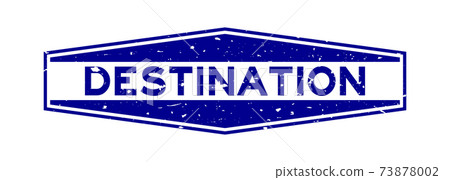 Grunge blue destination word hexagon rubber... - Stock Illustration ...