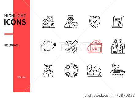 Insurance concept - line design style icons set - Stock Illustration ...