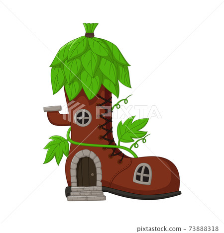 Cartoon fairytale house boots with roof of leaves-插圖素材 [73888318] - PIXTA圖庫