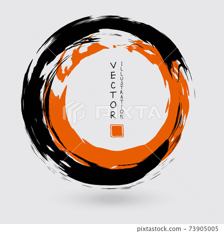Black and orange ink round stroke on white...-插圖素材 [73905005] - PIXTA圖庫