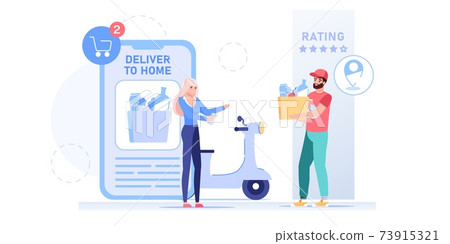 Flat cartoon characters receiving online... - Stock Illustration ...