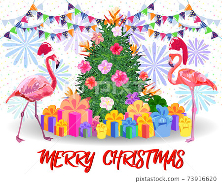 Christmas tree made of tropical monstera... - Stock Illustration ...