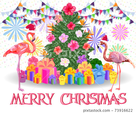 Christmas tree made of tropical monstera... - Stock Illustration ...