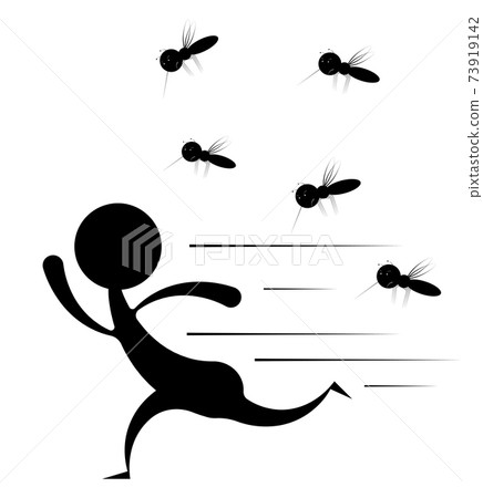 man runs away from a flock of mosquitoes.... - Stock Illustration ...