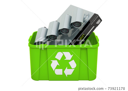 Recycling trashcan with cctv, 3D rendering - Stock Illustration ...