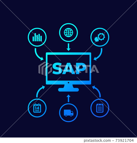 SAP, business software vector icons on dark - Stock Illustration ...