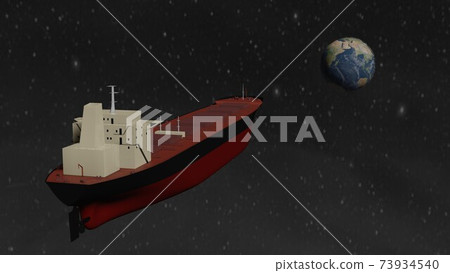 Bulk Carrier big cargo ship flying to planet... - Stock Illustration ...