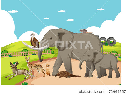 Group of wild african animal in the zoo scene - Stock Illustration ...