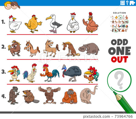 odd one out picture game with animal characters - Stock Illustration ...