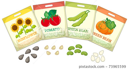 Set of different seed packaging on white... - Stock Illustration ...
