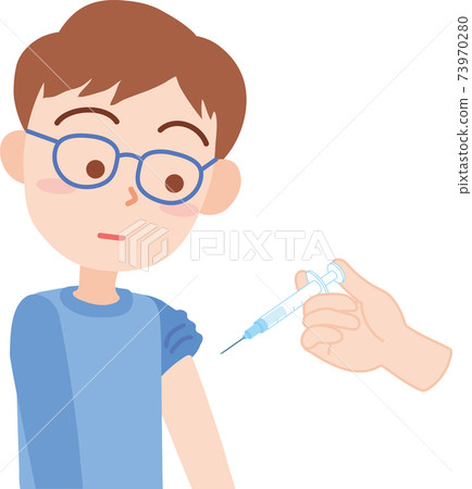 A man who gets an injection in his right arm - Stock Illustration ...