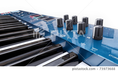 Blue synthesizer MIDI keyboard on white...-插圖素材 [73973688] - PIXTA圖庫