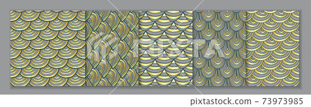 Set of 5 traditional japanese wave crest... - Stock Illustration ...